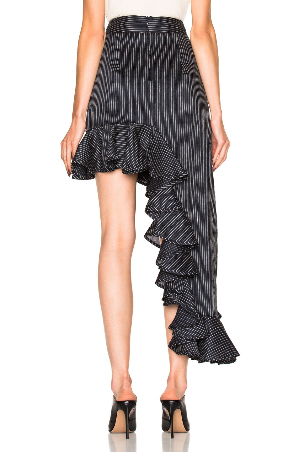 BEAUFILLE Ara Asymmetric Pinstriped Linen-Blend Skirt, Navy & White ...