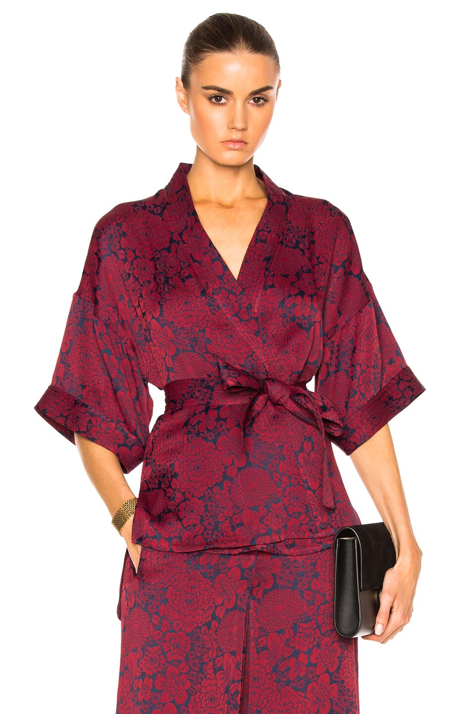 ERDEM NISA FLOWER SATIN JACQUARD TOP IN FLORAL, RED., LURGUEDY | ModeSens