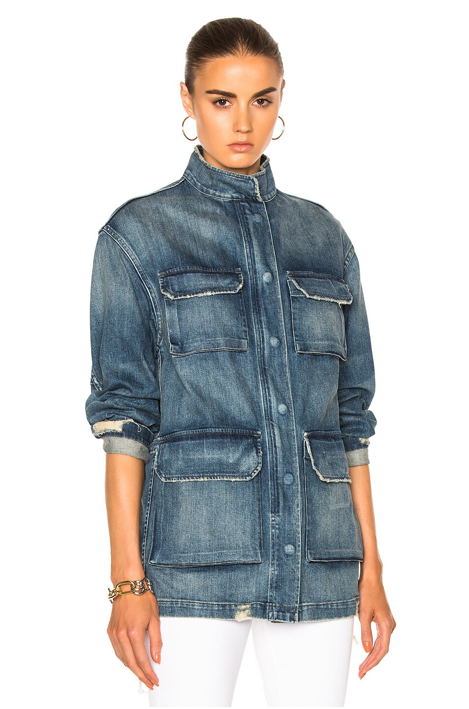 3 Stores In Stock: NILI LOTAN Lori Military Denim Jacket, Blue | ModeSens