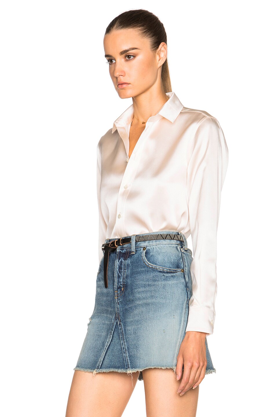SAINT LAURENT Satin Blouse, Ivory | ModeSens