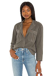 James Perse Contrast Panel Shirt in Bluestone | REVOLVE