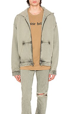 424 Denim Oversized Hooded Jacket in Light Indigo & Black Oil Wash ...