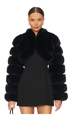 Adrienne Landau x REVOLVE Faux Fox Fur Short Jacket in Jet Black | REVOLVE