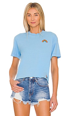 Aviator Nation Rainbow Embroidery Tee in Sky | REVOLVE