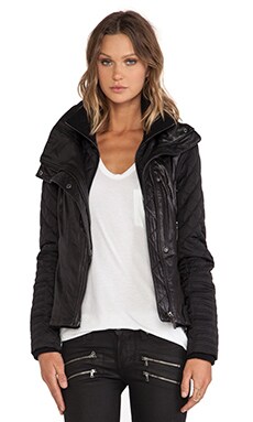 ashley B Saharra Leather Combo Jacket with Removable Bib in Black | REVOLVE