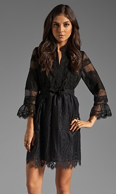 Anna Sui Organza and Lace Long Sleeve Half Placket Dress in Black | REVOLVE