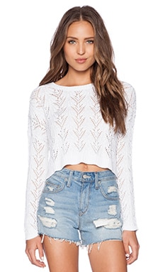 Autumn Cashmere Shell Stitch Crop Sweater in Bleach White | REVOLVE