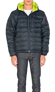 Canada Goose Lodge Down Hoody in Ink Blue & Firefly | REVOLVE