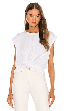 FRAME Knotted Rolled Tee in Blanc | REVOLVE