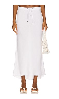 James Perse Bias Cut Linen Drawsting Skirt in White | REVOLVE