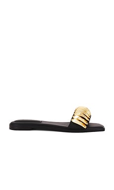 SIMKHAI Ripple Flat Sandal in Black & Gold | REVOLVE