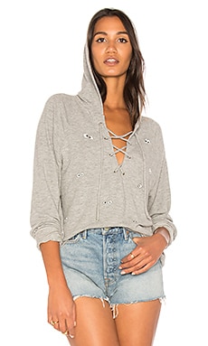Lauren Moshi Cali Emoji Eyes Lace Up Hoodie in Heather Grey | REVOLVE