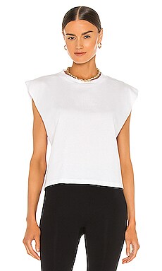 LNA Strong Shoulder Tee in White | REVOLVE