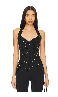 LPA Romi Halter Top in Black And Cream Dot | REVOLVE