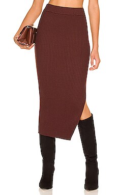 MINKPINK Lynd Knit Midi Skirt in Chocolate | REVOLVE