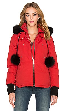 Moose Knuckles Beaver Jacket in Deep Red & Black Fur | REVOLVE