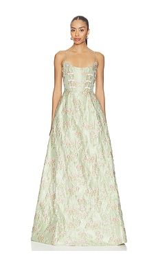 SAU LEE Andrea Brocade Gown in Pastel Pistachio | REVOLVE