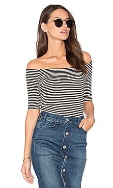 Splendid Off Shoulder Rib Top in Almond Stripe | REVOLVE