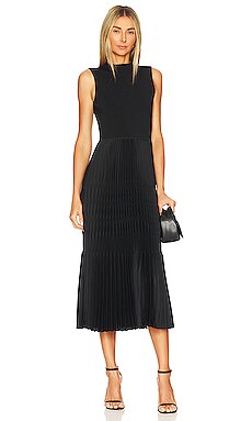 Theory Pleat Combo Satin Dress in Black | REVOLVE