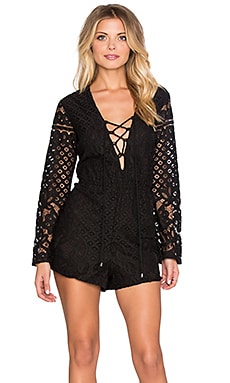Tularosa x REVOLVE Lace Up Romper in Black Lace | REVOLVE
