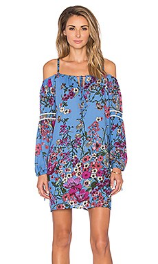 WAYF Cold Shoulder Dress in Blue Botanical | REVOLVE