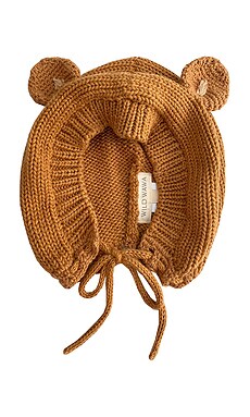 Wild Wawa Kids Knitted Bear Bonnet in Caramel | REVOLVE