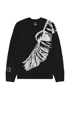 Y-3 Yohji Yamamoto Gfx Knit Crew in Black | REVOLVE