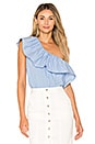 1. STATE One Shoulder Ruffle Top in Liberty Blue | REVOLVE