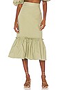 ADRIANA DEGREAS Muguet Solid Ruffle Midi Skirt in Green | REVOLVE