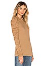 Bobi Light Weight Jersey Ruched Turtleneck in Biscotti | REVOLVE