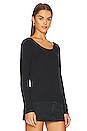 Chaser Long Sleeve Shirred V Back Tee in Jet Black | REVOLVE