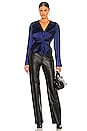 L'Academie Cross Wrap Blouse in Navy | REVOLVE