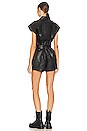 RTA Kahtia Belted Faux Leather Romper in Black | REVOLVE