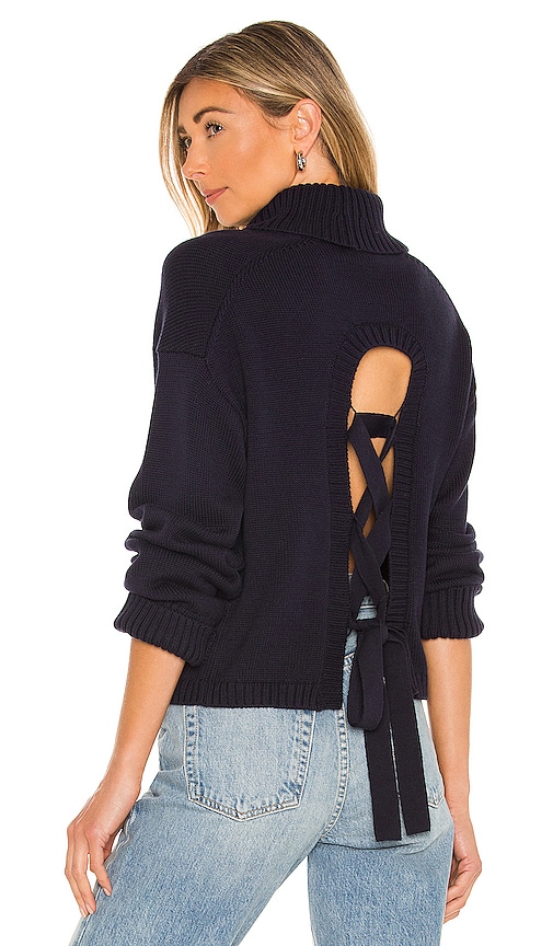 525 Laced Back Turtleneck Sweater in Ink | REVOLVE