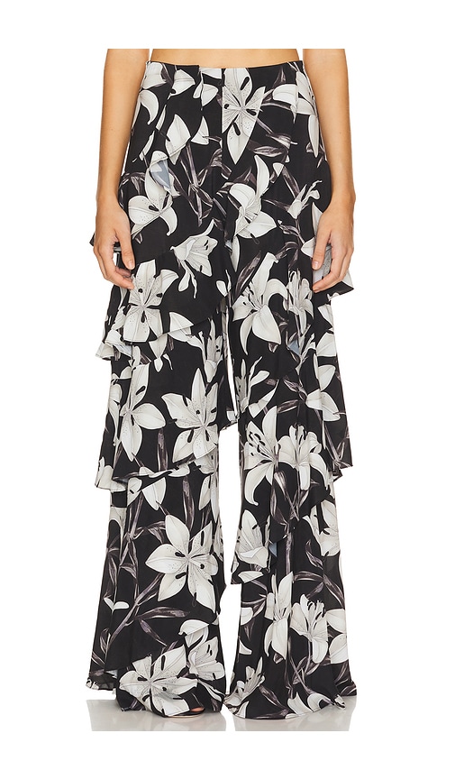 Alice + Olivia Lotus Wide Leg Ruffle Pant in Stargazer Black | REVOLVE