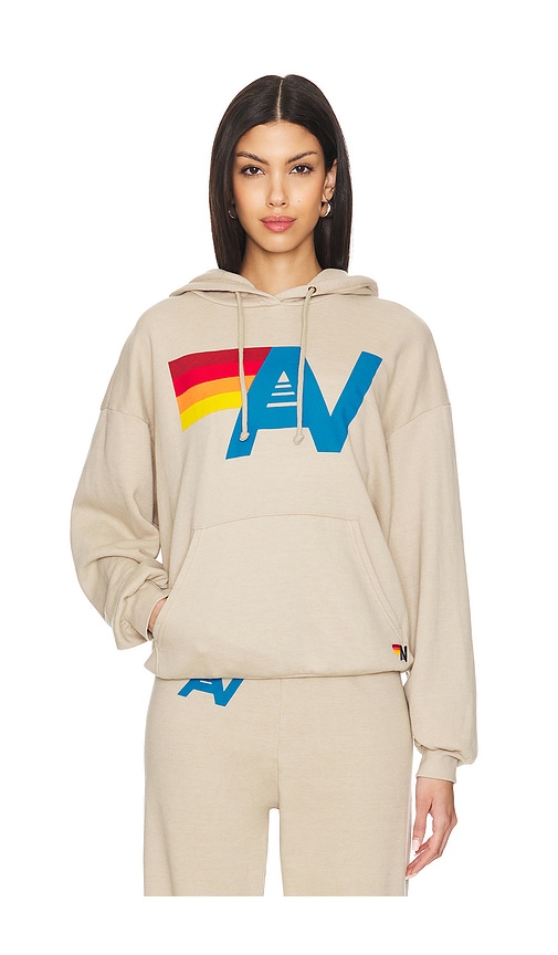 Aviator Nation Logo Pullover Relaxed Hoodie in Sand | REVOLVE