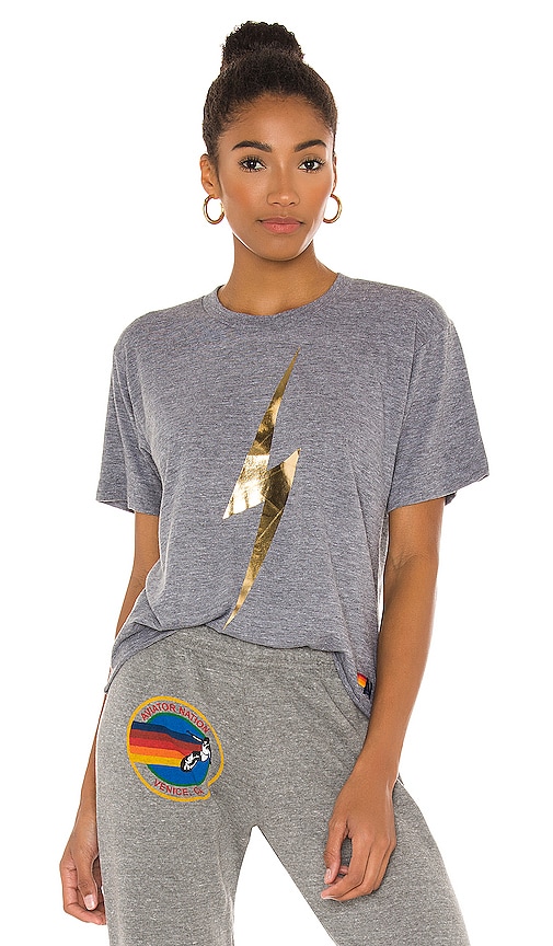 Aviator Nation Bolt Metallic Boyfriend Tee in Heather Grey Metallic ...