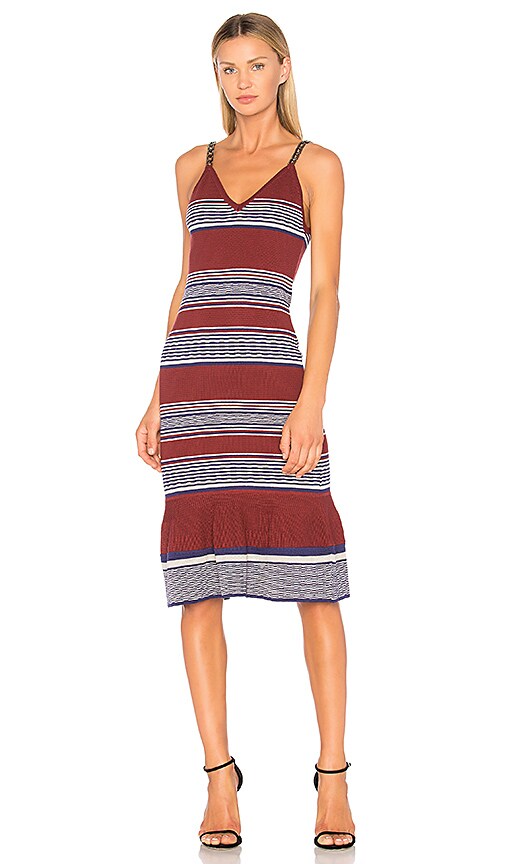 ANIMALE Fitted Midi Dress in Burgundy Stripe | REVOLVE