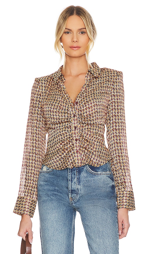 ASTR the Label Ruched Button Up Top in Wine Abstract | REVOLVE