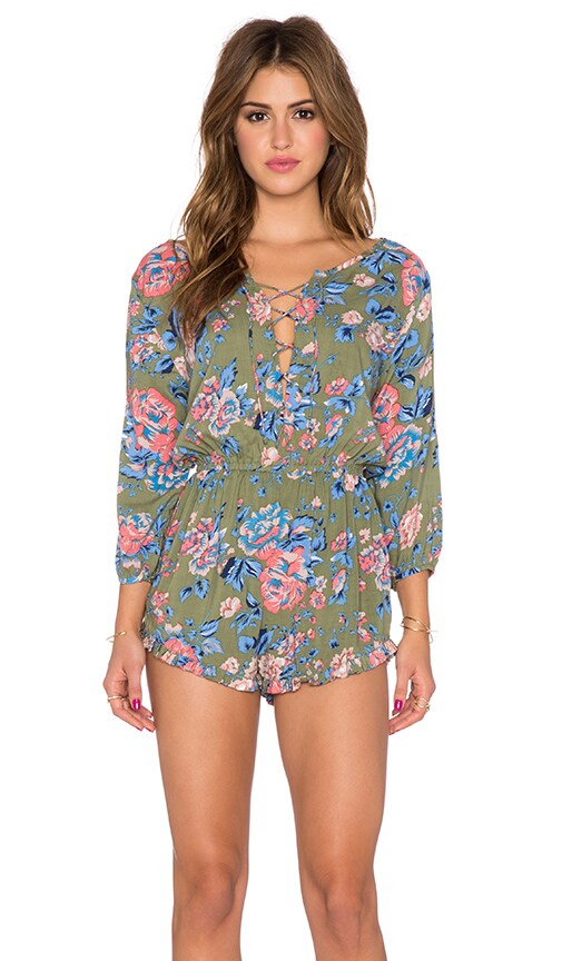 AUGUSTE Willow Romper in Khaki Magnolia | REVOLVE