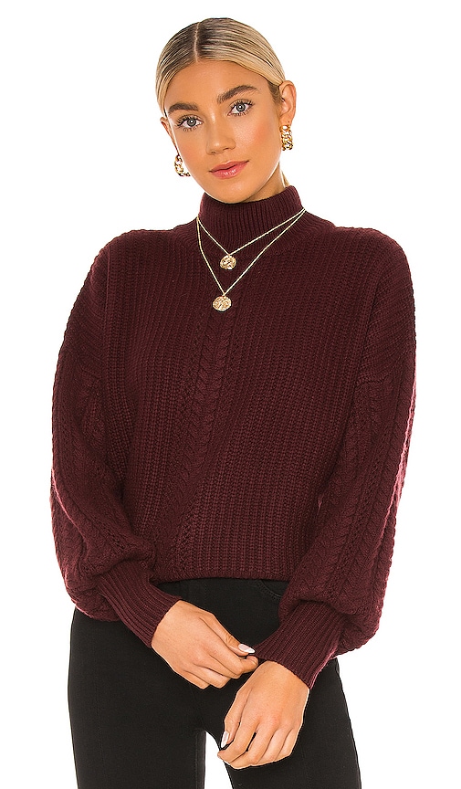 Autumn Cashmere Cable Sleeve Mock Sweater in Wine | REVOLVE
