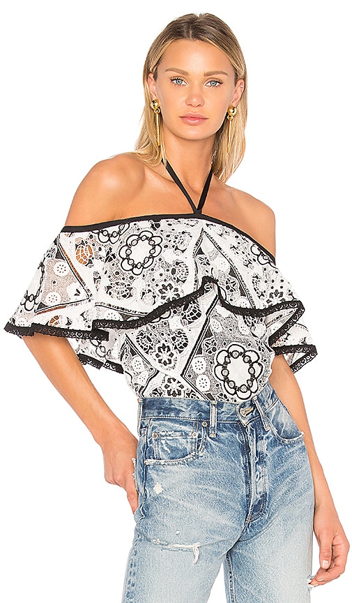 Alexis Isa Top in Black & White Diamond Lace | REVOLVE