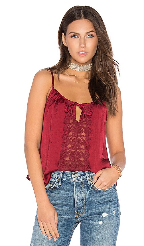 Band of Gypsies Lace Insert Swing Cami in Crimson | REVOLVE