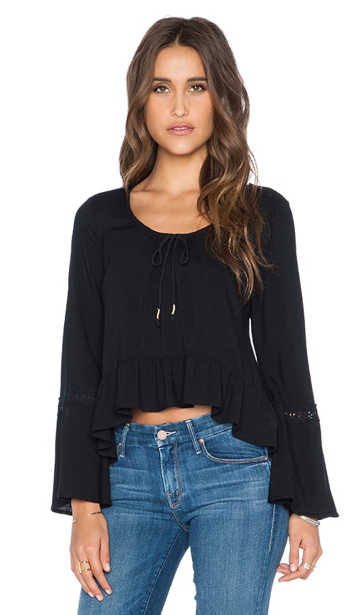 Band of Gypsies Bell Sleeve Crop Top in Black | REVOLVE