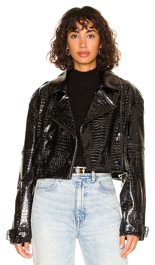 Bardot Croc Biker Jacket in Croc Black | REVOLVE