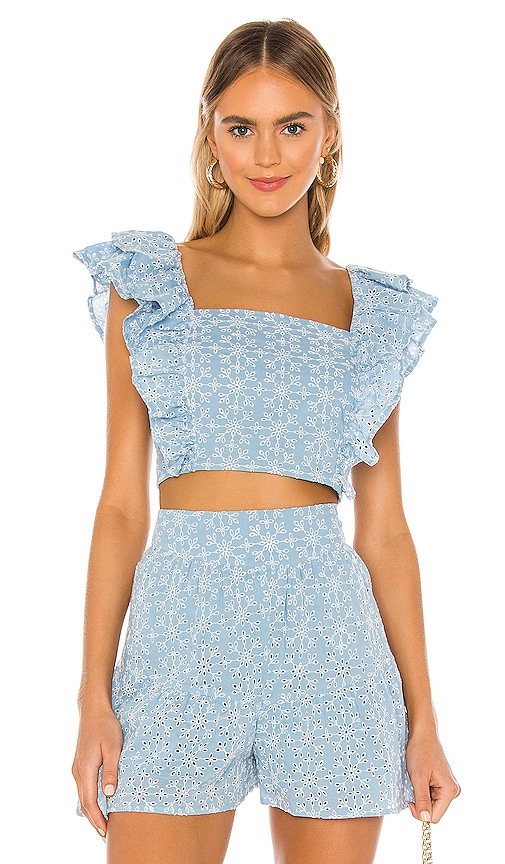 BCBGeneration Lace Blouse in Cerulean | REVOLVE