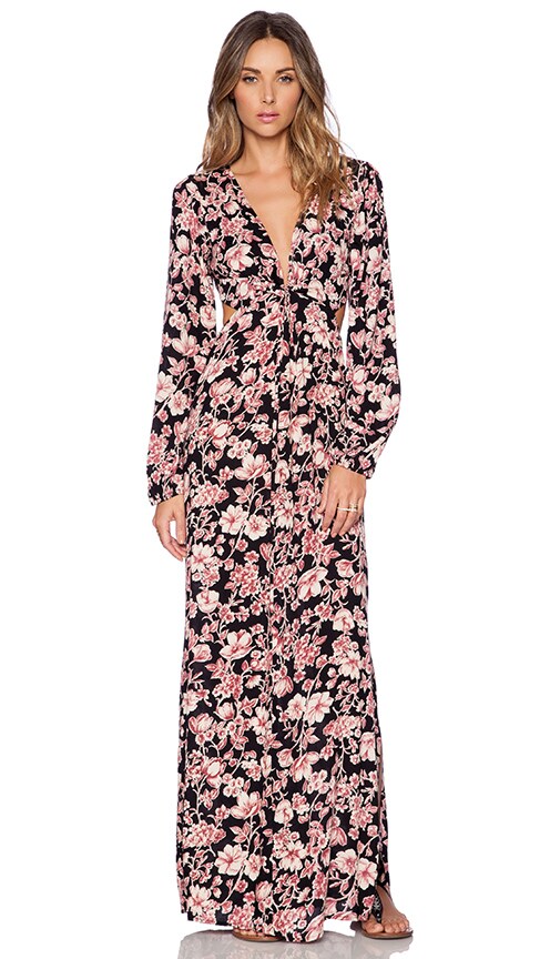 Blue Life Bell Sleeve Dress in Burgundy Flower | REVOLVE