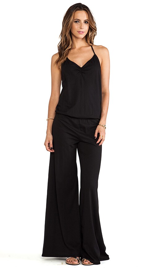 Bobi Light Weight Jersey Halter Romper in Black | REVOLVE