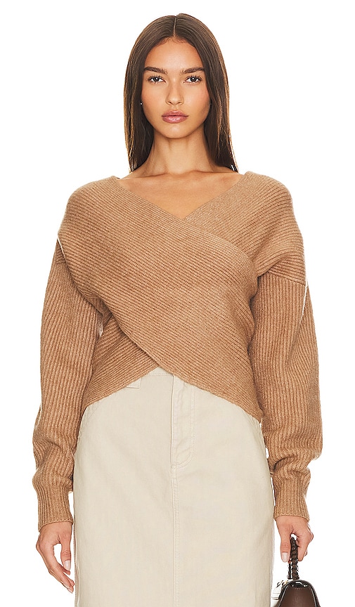 Brochu Walker Hughes Wrap Front Sweater in Camel | REVOLVE
