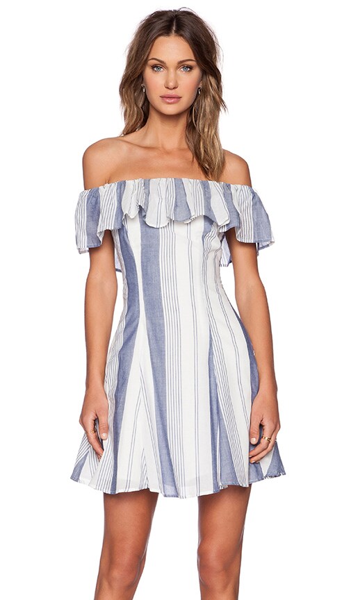 Capulet Spanish Shoulderless Mini Dress in Blue Stripe | REVOLVE